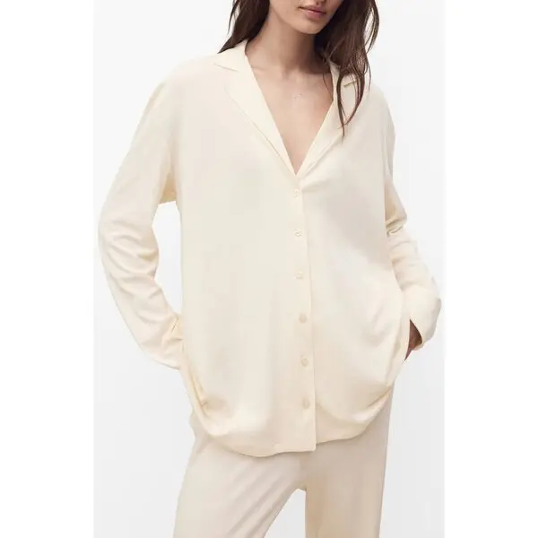 Mango Long-sleeve Cotton Pajama Shirt - Vanilla