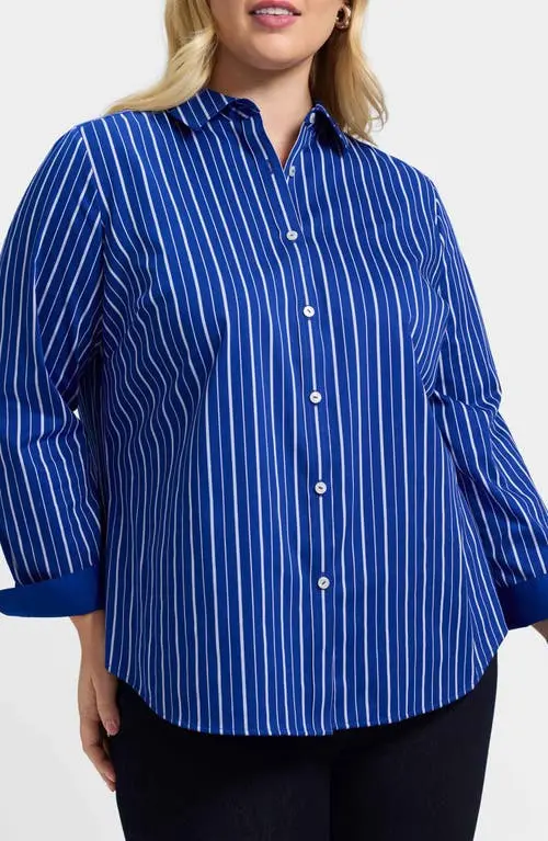 Foxcroft Margie Stripe Button-up Shirt - Blue/white