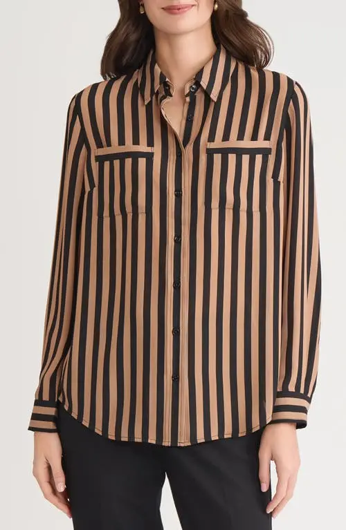 KASPER Striped Button-up Shirt - Black/medium Camel