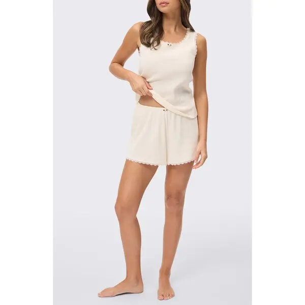 PAPINELLE Claire Waffle Knit Short Pajamas - Ecru