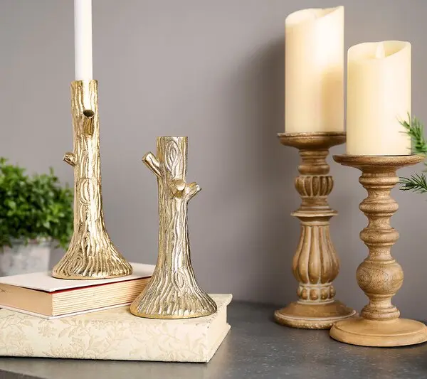 MRS. H As Is Dee Hilfger S/2 Faux Bois Candle Holders