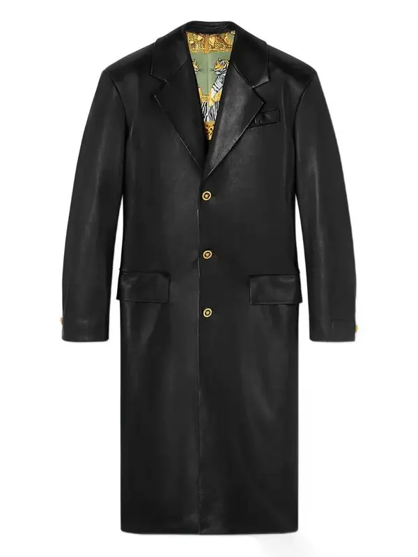 Versace Leather Coat With Gold-button Detail