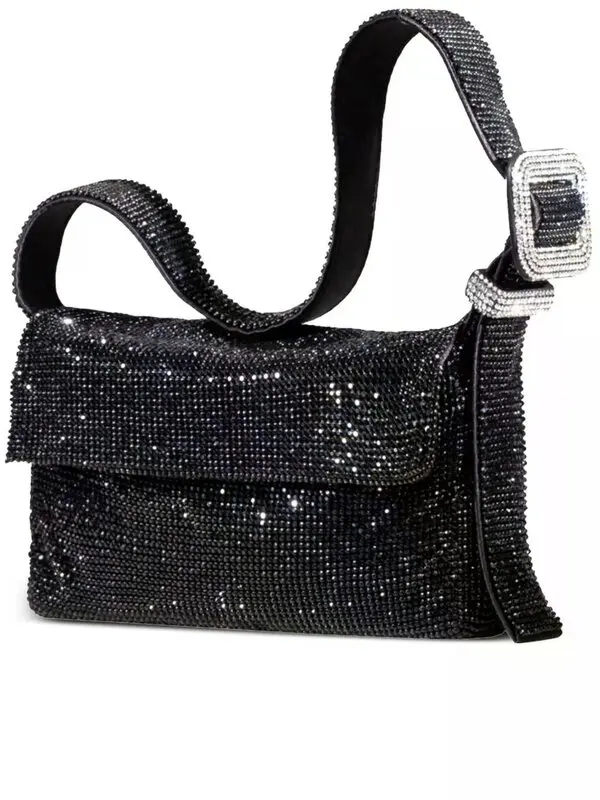Benedetta Bruzziches Crystal-embellished Buckle Shoulder Bag - Black
