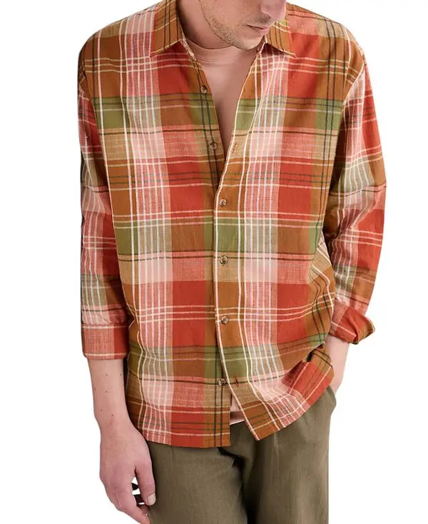 SEASALT CORNWALL Penmere Long Sleeve Button Up Shirt - Tangerine Multi