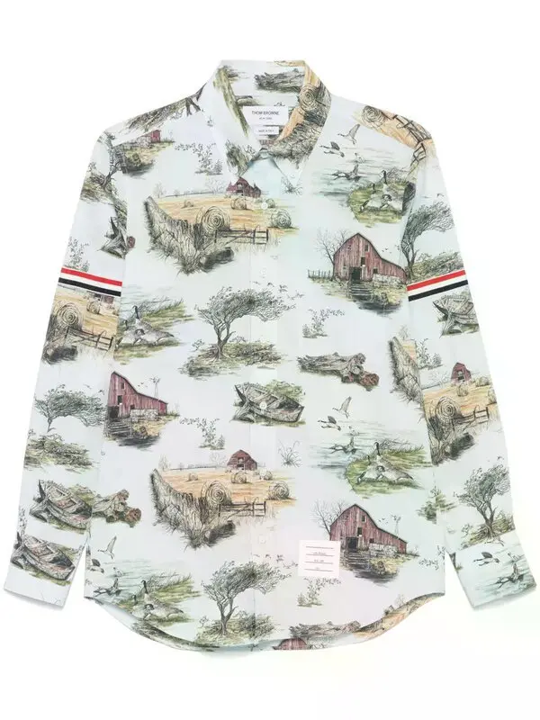 Thom Browne Graphic-print Shirt - Blue