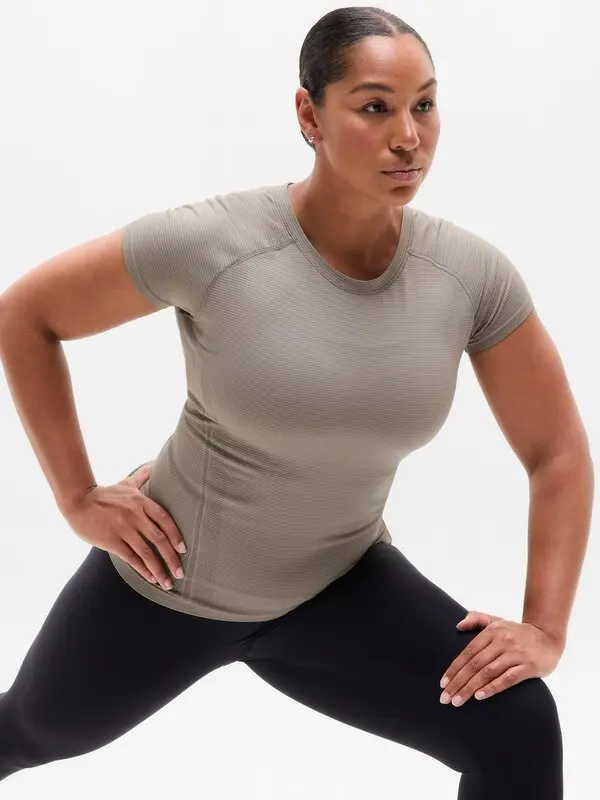 Athleta Seamless Fitted Tee - Mushroom Mini Stripe