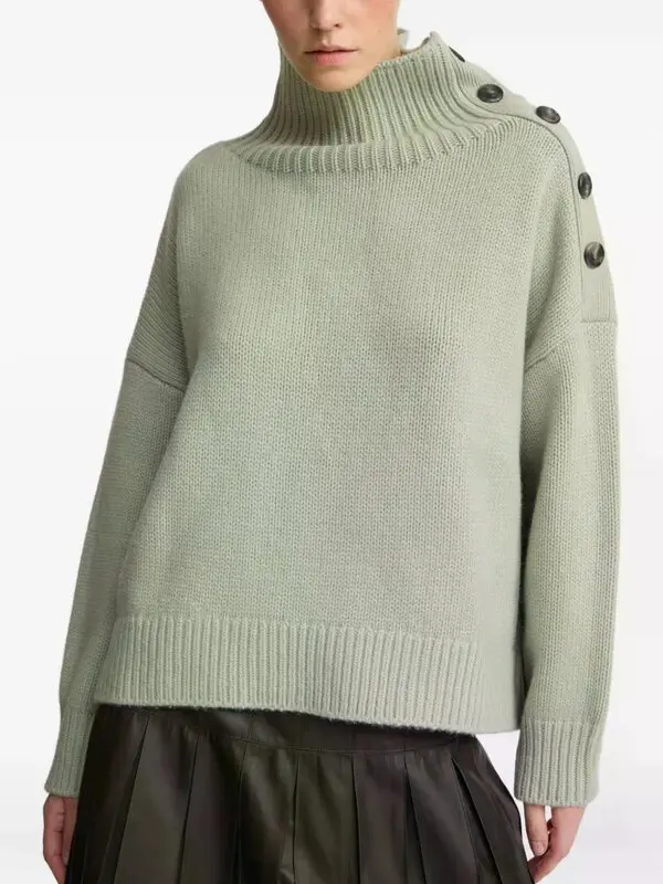 YVES SALOMON High-neck Button-detail Sweater - Green