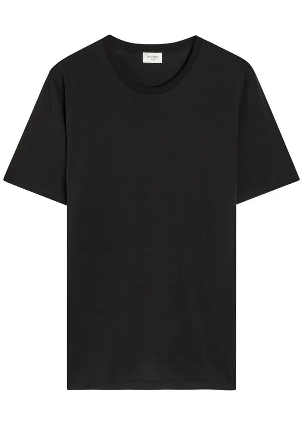 Saint Laurent Logo-embroidered Cotton T-shirt - Black