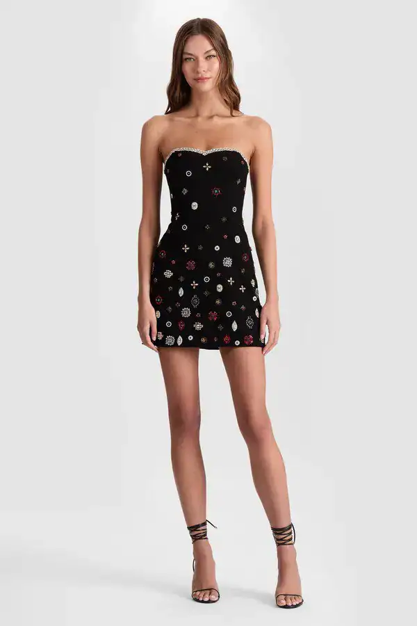 taylor swift dress blue self-portrait - Black Sequin Knit Mini Dress