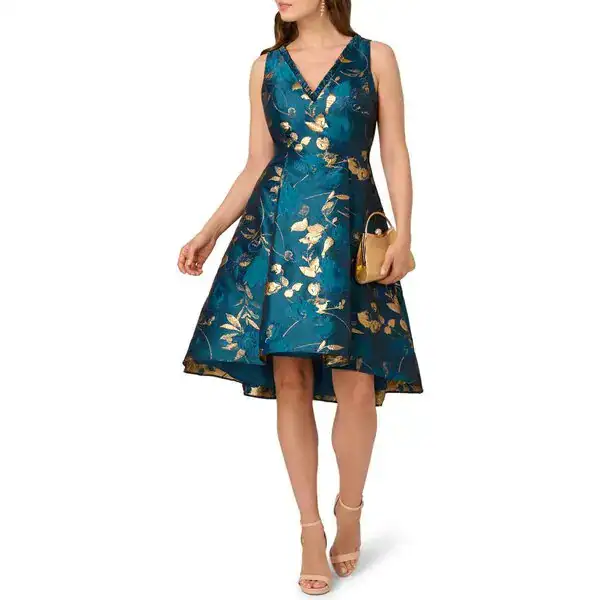 Adrianna Papell Metallic Jacquard Fit & Flare Cocktail Dress In Teal  Sapphire/Gold - 55% Off | Editorialist