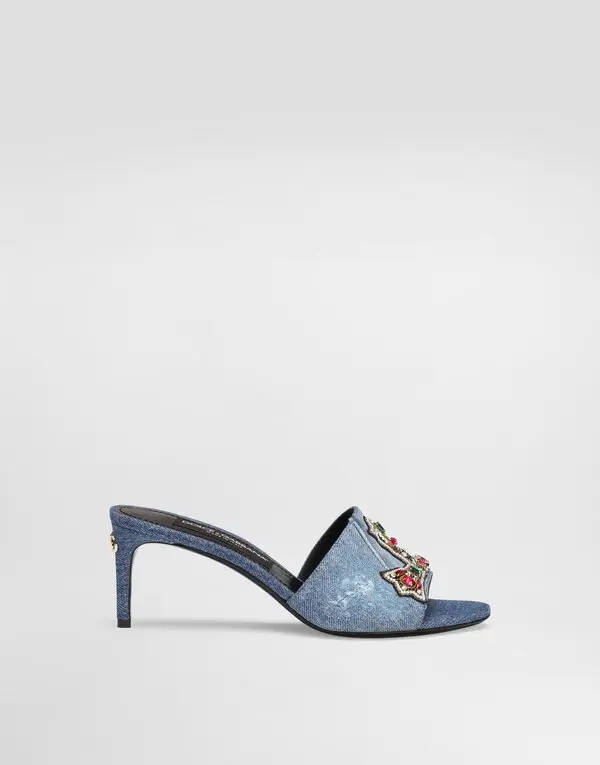 Dolce & Gabbana Denim Keira Sandals With Patch And Embroidery - Multicolor