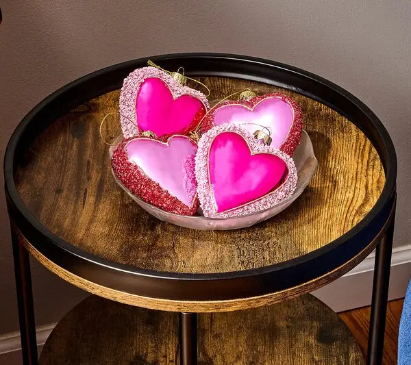 VALERIE PARR HILL 4' Glitter Sequin Heart Ornament Box Of 4 V Alerie