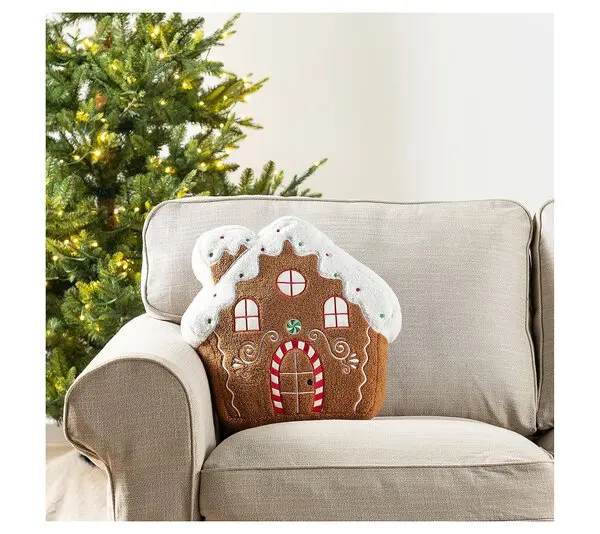 GLITZHOME 17'h Christmas Gingerbread House Shap Ed Pillow