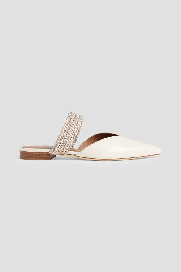 MALONE SOULIERS Maisie Cordtrimmed Leather Pointtoe Flats - Ecru