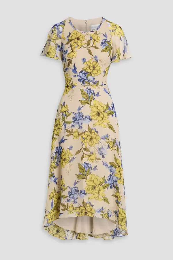 MIKAEL AGHAL Floral-print Crepon Midi Dress With Ruffled Details