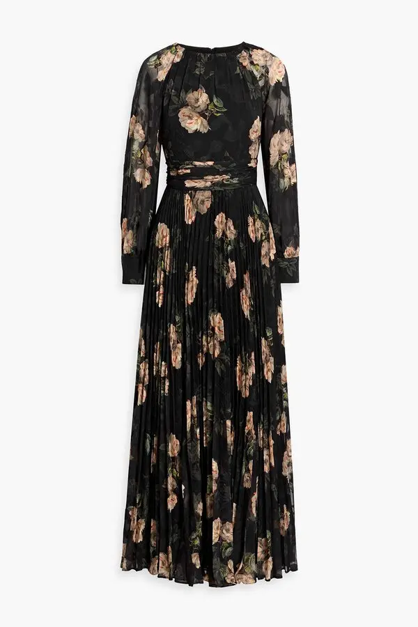 MIKAEL AGHAL Pleated Floral-print Fil Coupé Chiffon Maxi Dress