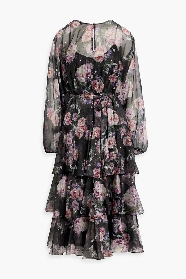 MIKAEL AGHAL Floral-print Metallic Fil Coupé Chiffon Midi Dress