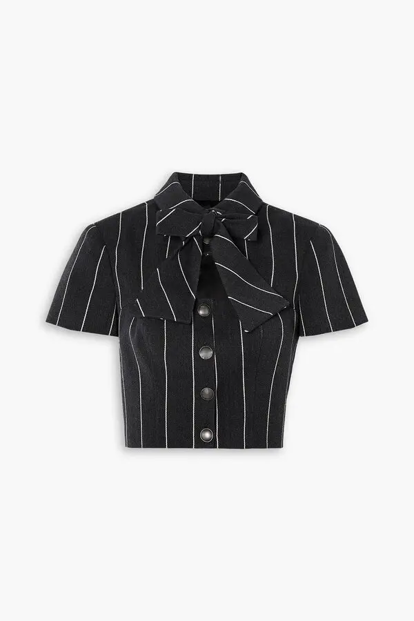 Alessandra Rich Cropped Bow-detailed Pinstriped Wool-blend Jacket