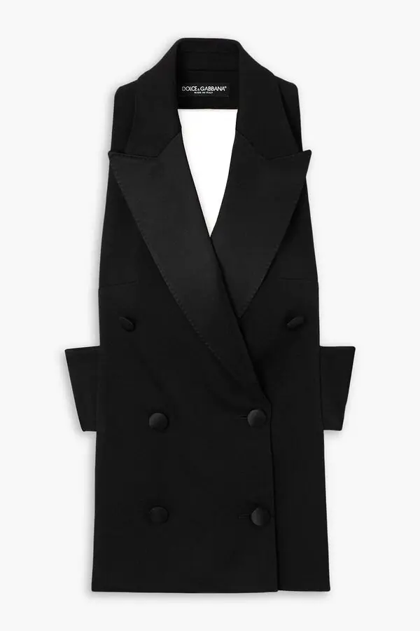 Dolce & Gabbana Double-breasted Wool-blend Gabardine Halterneck Vest With Satin Trims - Black