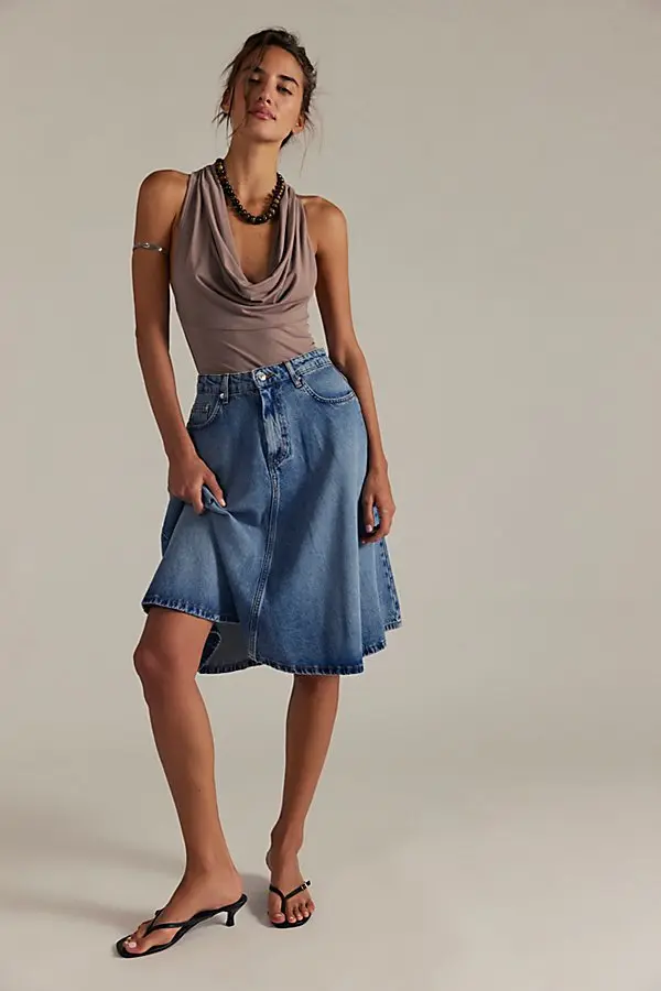 Free People We The Free Eclipse Denim Midi Skirt