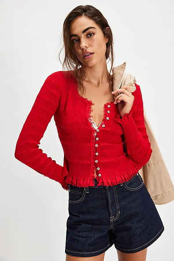 Free People Elliot Smocked Top - Berry