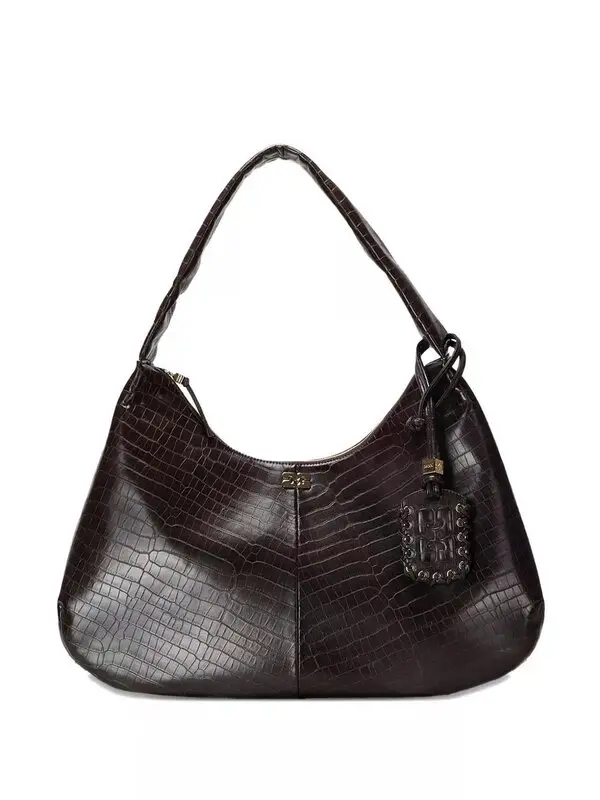 GANNI Embossed Shoulder Bag With Charm - Brown