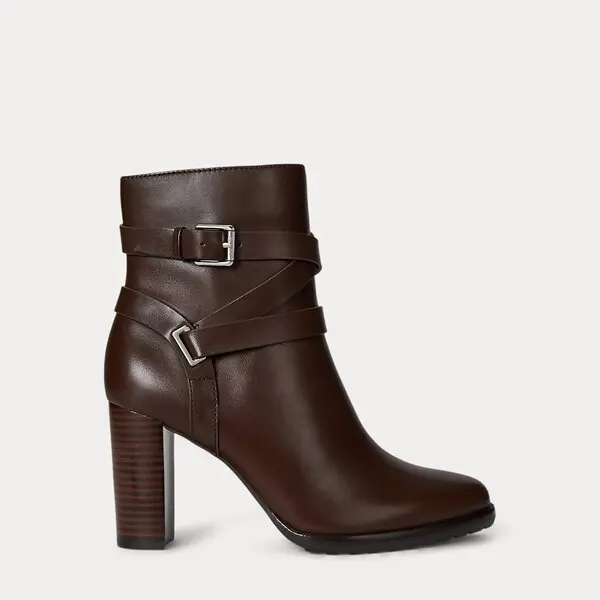 Ralph Lauren Collins Calfskin Bootie Heel - Dark Hickory