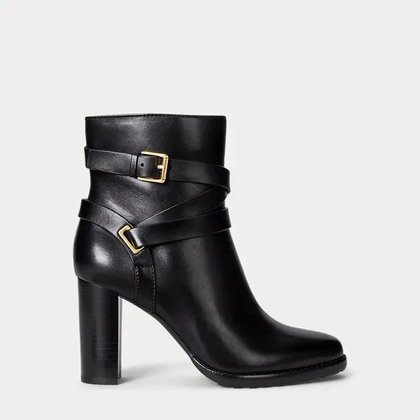 Ralph Lauren Collins Leather Bootie Heel - Black