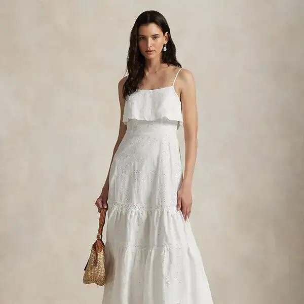 Ralph Lauren Cotton Eyelet Tiered Maxidress In White - 55% Off |  Editorialist