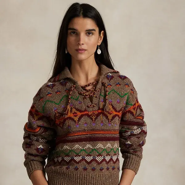 Ralph Lauren Fair Isle Lace-up Wool Sweater
