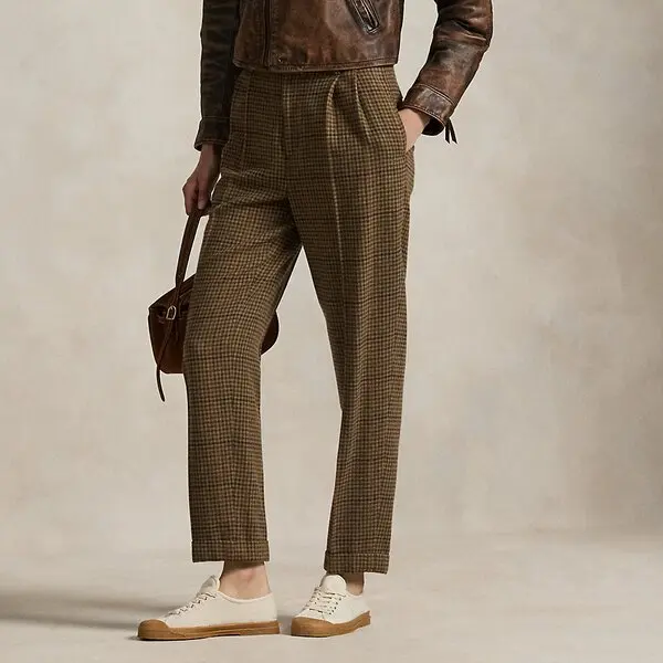 Ralph Lauren Wool Houndstooth Pleated Pants