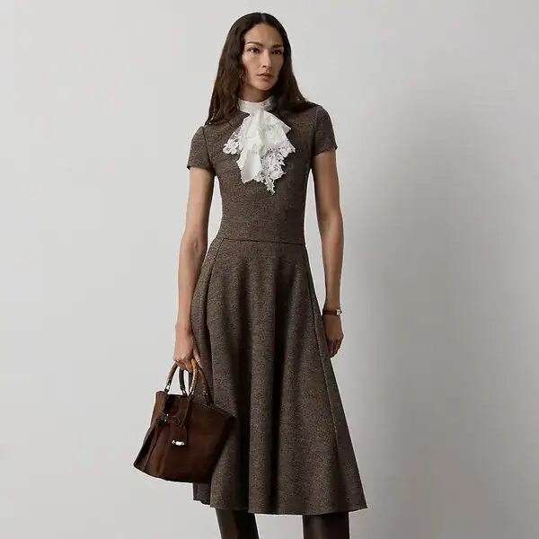 Ralph Lauren Margaret Tick-Weave Jersey Day Dress - Dark Brown/Camel - 30%  Off | Editorialist