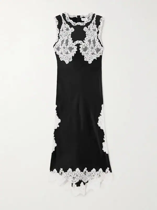princess polly baby blue dress Alexander McQueen Lace-trimmed Satin Midi Dress - Black