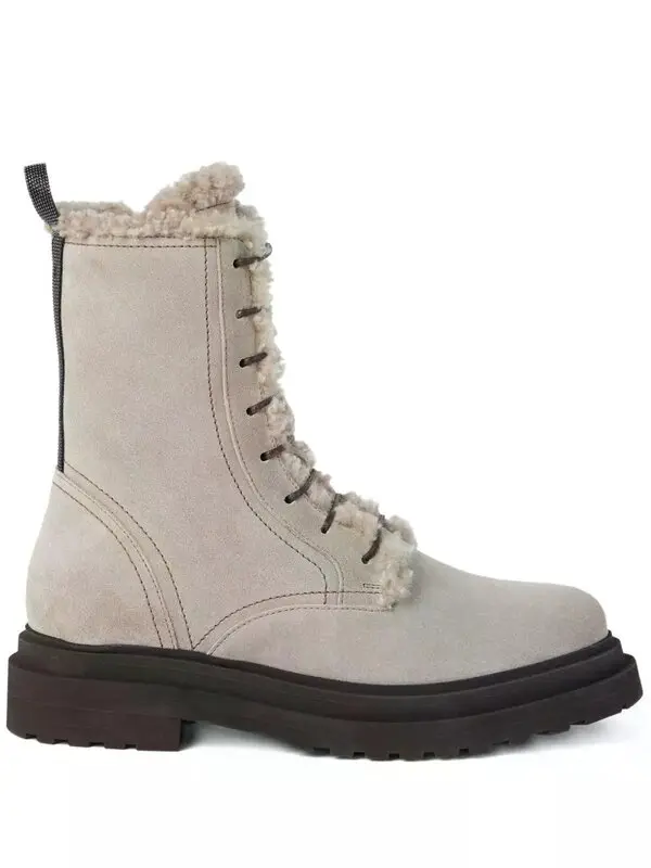 Brunello Cucinelli Lace-up Shearling Boots - Grey