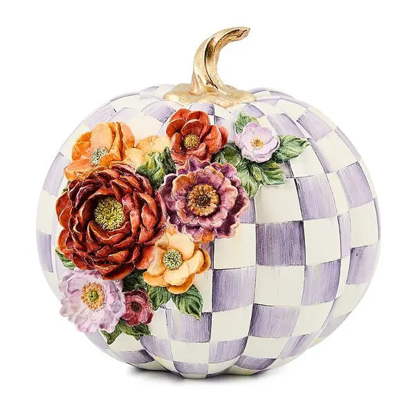 MACKENZIE-CHILDS Violet Check Cascade Floral Pumpkin - No Color