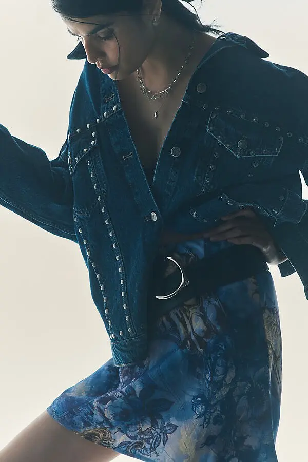 PILCRO The Weston Denim Studded Boyfriend Jacket