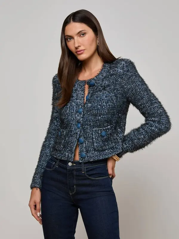 L'Agence Una Knit Cardigan - Stone Blue Multi