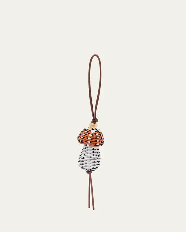 Loewe Mushroom Bag Charm In Woven Leather - Maple Soft White