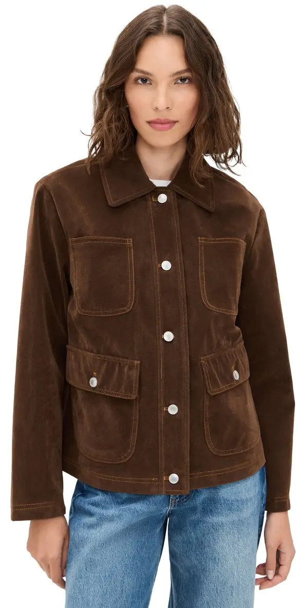 Avec Les Filles Cropped Faux Suede Barn Jacket - Espresso