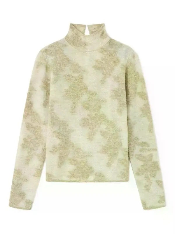 GANNI Flower Jacquard Mockneck Sweater - Green