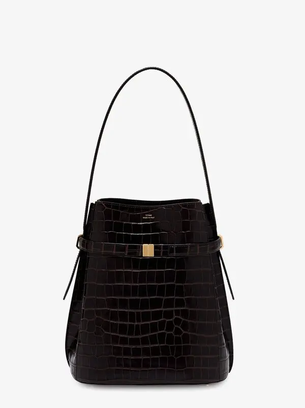 TOTÊME Leather Bucket Bag With Croco Effect - Brown