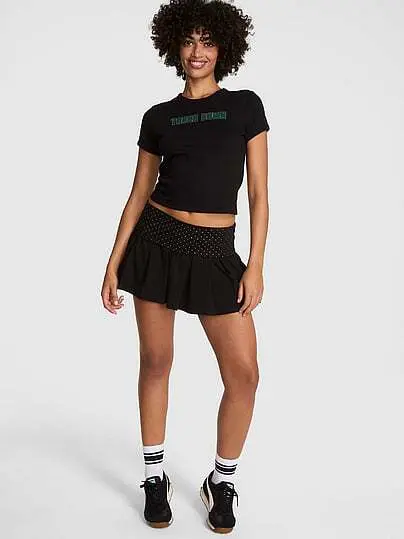 Pink All-day Cotton Foldover Pleated Skort - Black