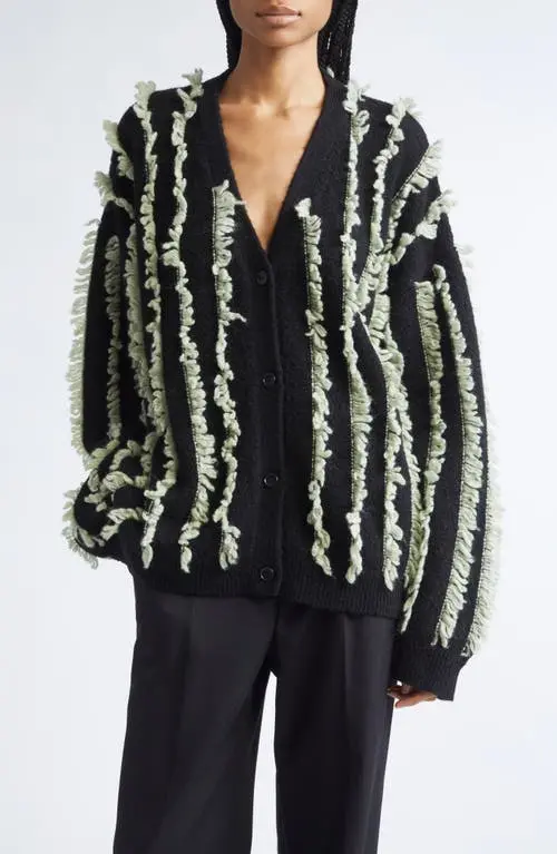 ZANKOV Joseph Fringe Stripe Merino Wool V-neck Cardigan