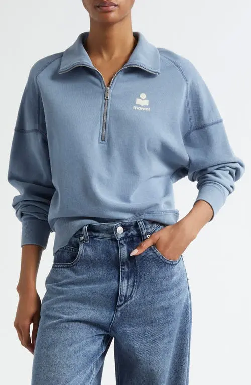 Isabel Marant Ross Half-zip Cotton Sweatshirt - Slate Blue/ecru