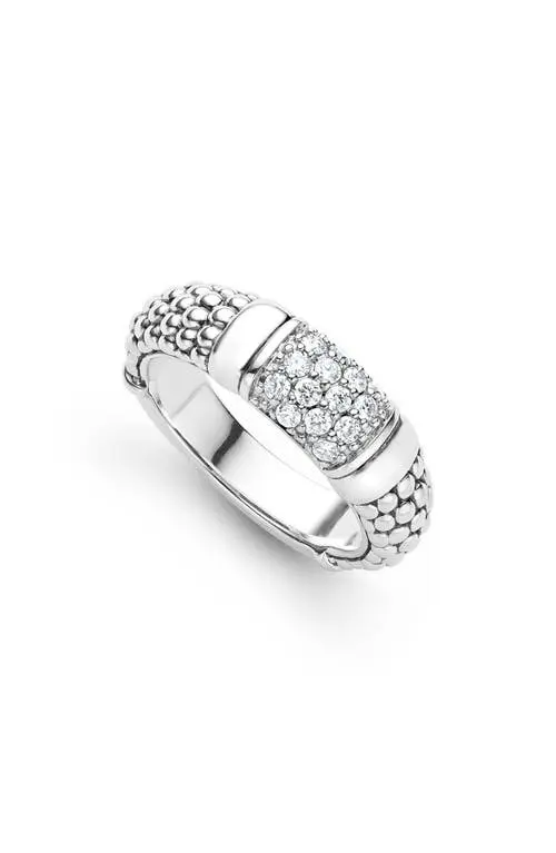Lagos Sterling Silver Caviar Diamond Ring - Ss And Diamond
