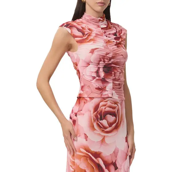 AFRM Jolie Mock Neck Sleeveless Top - Peach Roses