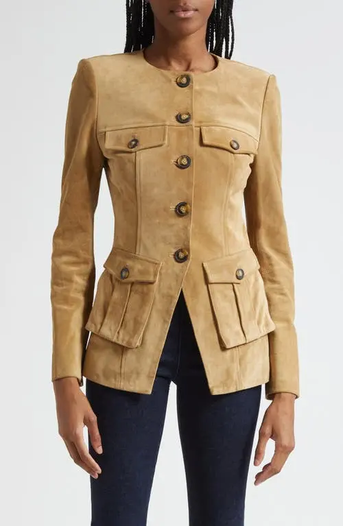 Veronica Beard Orrin Suede Cargo Jacket - Desert Khaki