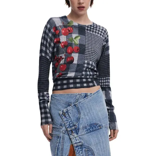 Desigual Checks Crop Sweater
