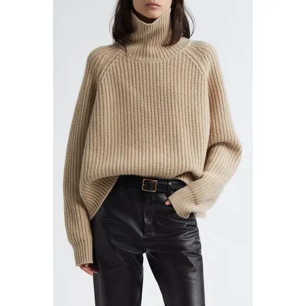 NILI LOTAN Amaya Fisherman Knit Cashmere Turtleneck Sweater - Taupe