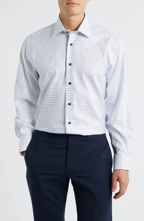 David Donahue Regular Fit Dobby Check Dress Shirt - White/navy